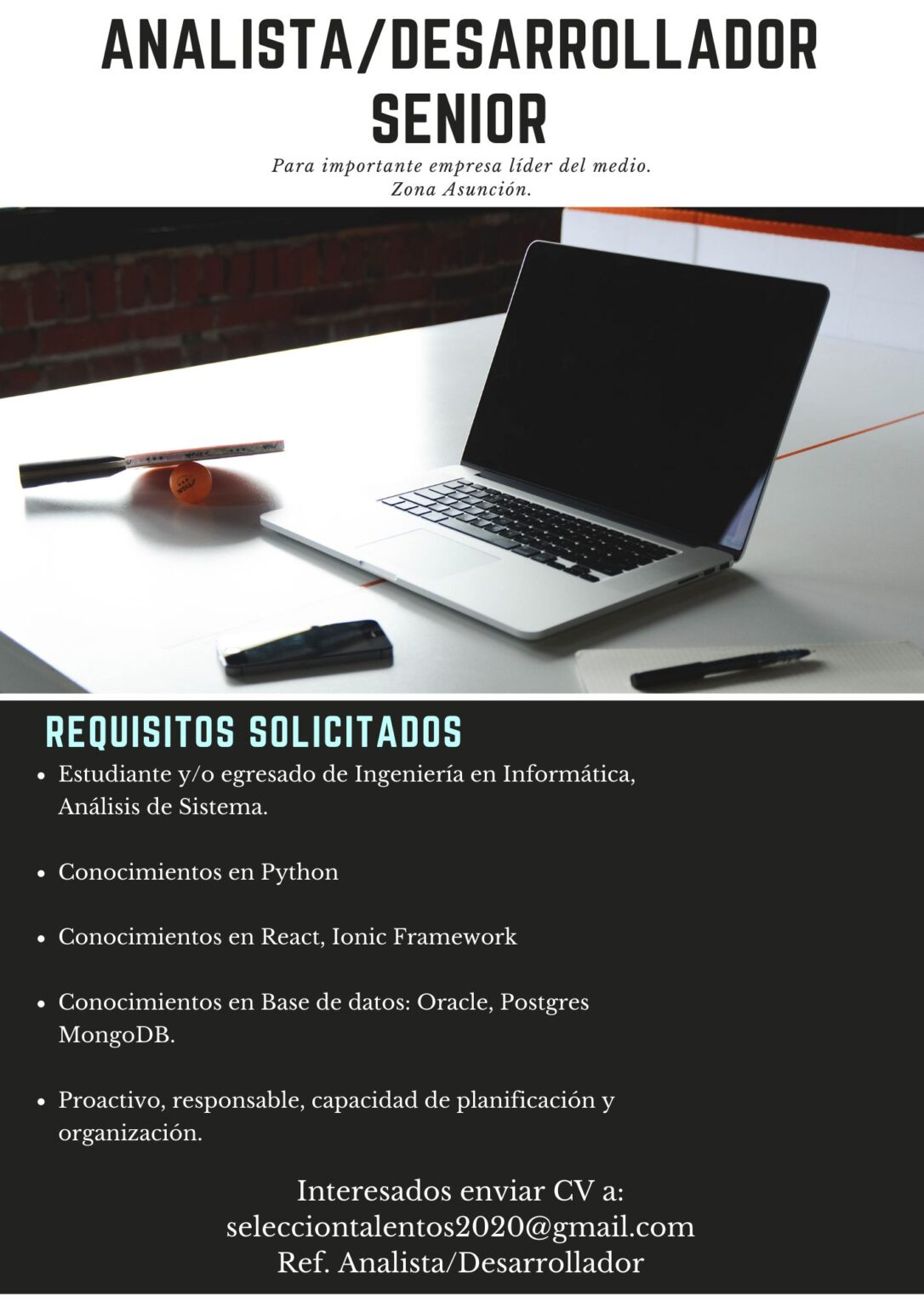 Oferta Laboral para Analista/Desarrollador Senior