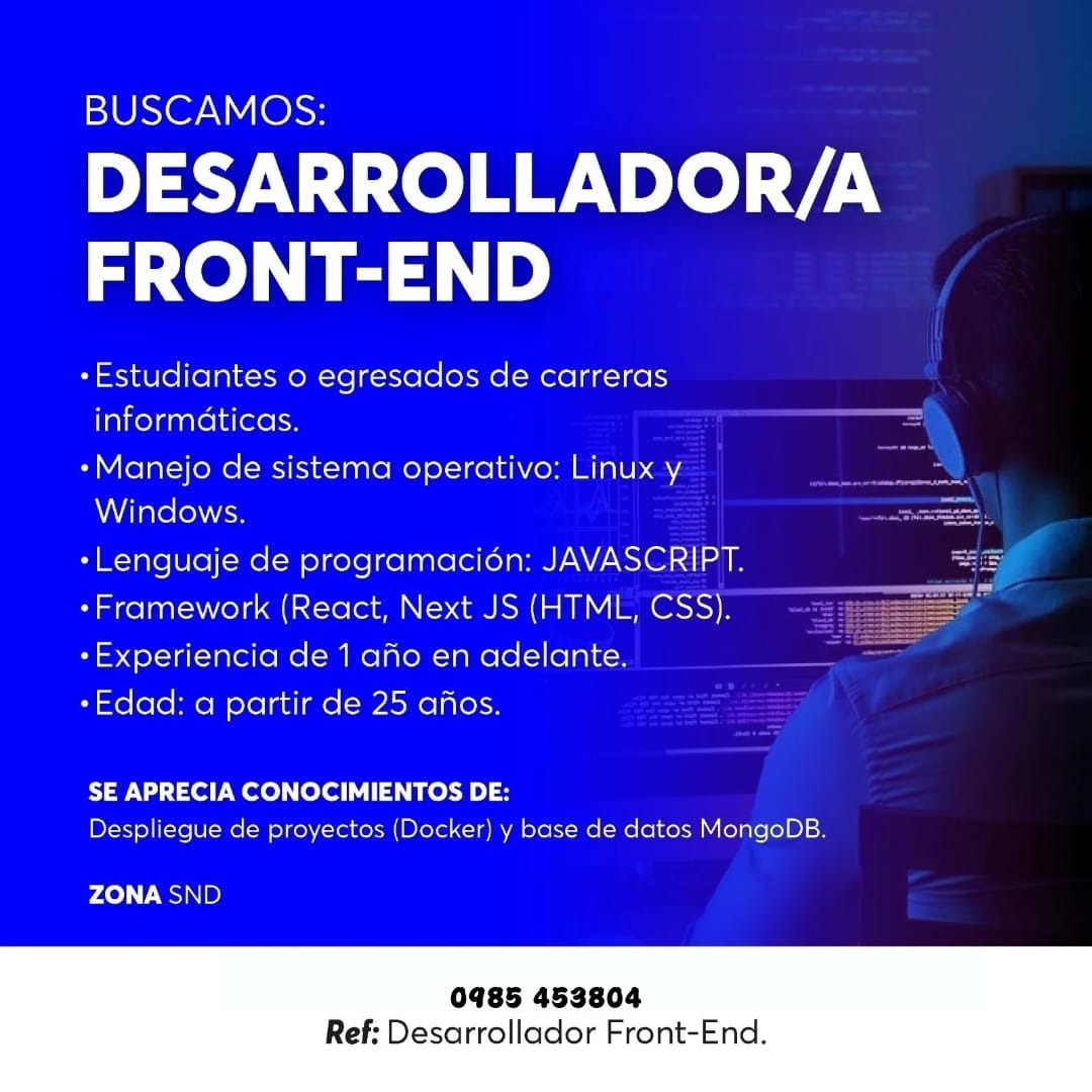 Nueva vacancia laboral para Desarrollador/a Front- End